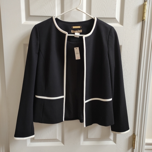 Jackets & Coats | Talbots Blazer Jacket 6p Black White Trim Open Front ...